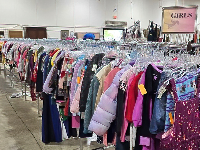 Kids' clothes galore! These tiny garments grow faster than the children who wear them, making this section a parent's financial salvation.