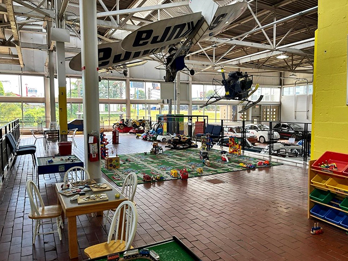 The kids' play area ensures future generations will appreciate weird vehicles. Start them young on automotive oddities&mdash;they'll thank you later.