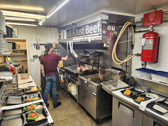 The kitchen&mdash;small but mighty. Where magic happens on well-seasoned grills and every order gets the full attention it deserves.