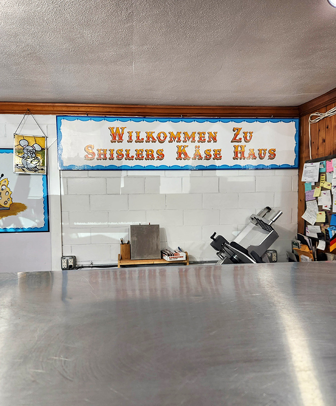 The German welcome sign adds authentic charm to this slice of Ohio's Amish Country. No corporate focus groups designed this delightful space.