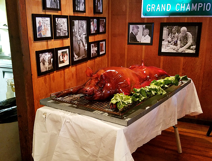 The whole hog presentation that stops conversations mid-sentence. This is barbecue as theater, and you've got front-row seats.