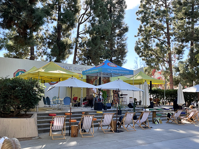 Beach chairs and umbrellas create the perfect oasis for live music enjoyment &ndash; because treasure hunting requires strategic relaxation breaks.