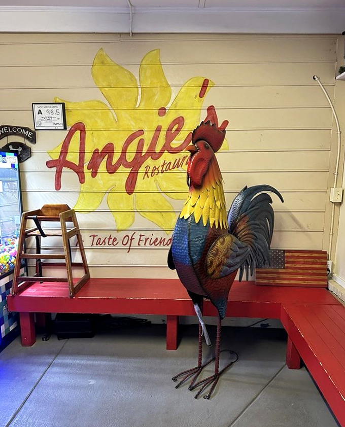 That rooster isn't just decoration&mdash;he's the unofficial greeter, silently judging anyone who doesn't order eggs at a breakfast joint.