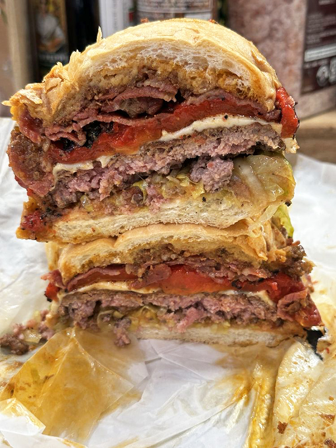 This isn't just a sandwich&mdash;it's a skyscraper of Italian meats and cheeses that requires both hands, several napkins, and possibly a nap afterward.