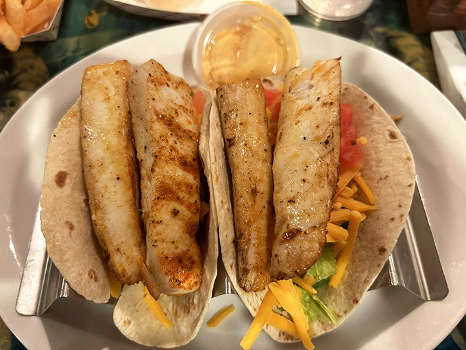 Fish tacos standing at attention, ready to report for duty in your extremely happy stomach.
