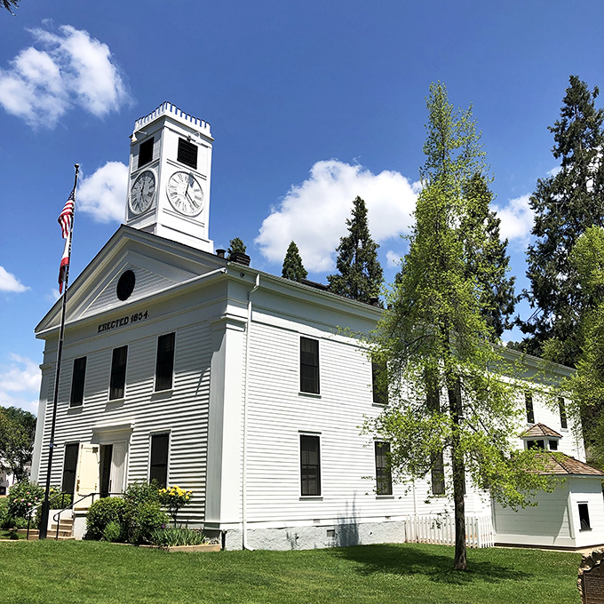 The Mariposa County Courthouse has been dispensing justice since 1854. This architectural grande dame still wears her white clapboard with the confidence of a building that's seen it all.
