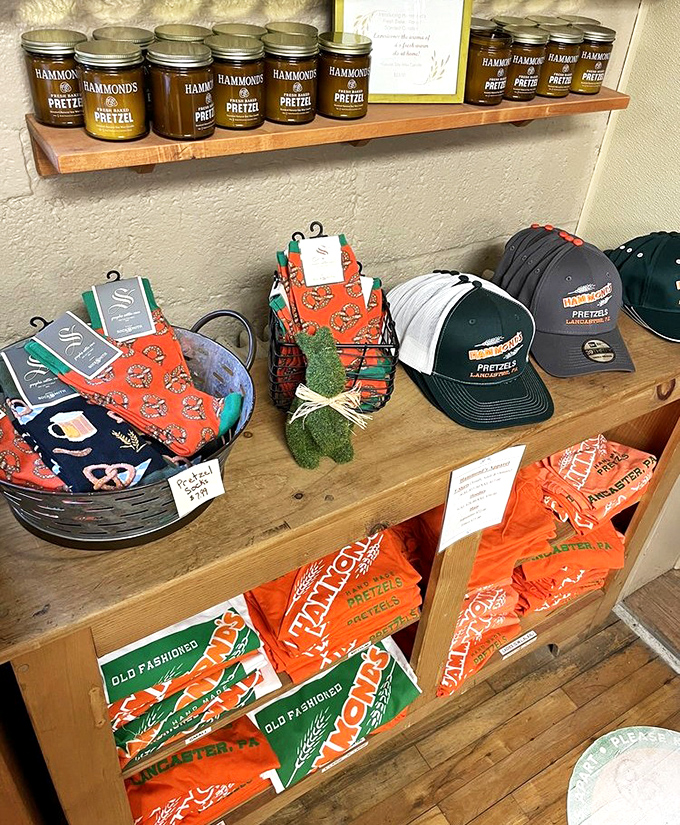 Hammond's merchandise corner lets you take the pretzel love home. That mustard shelf is calling my name like a siren song.