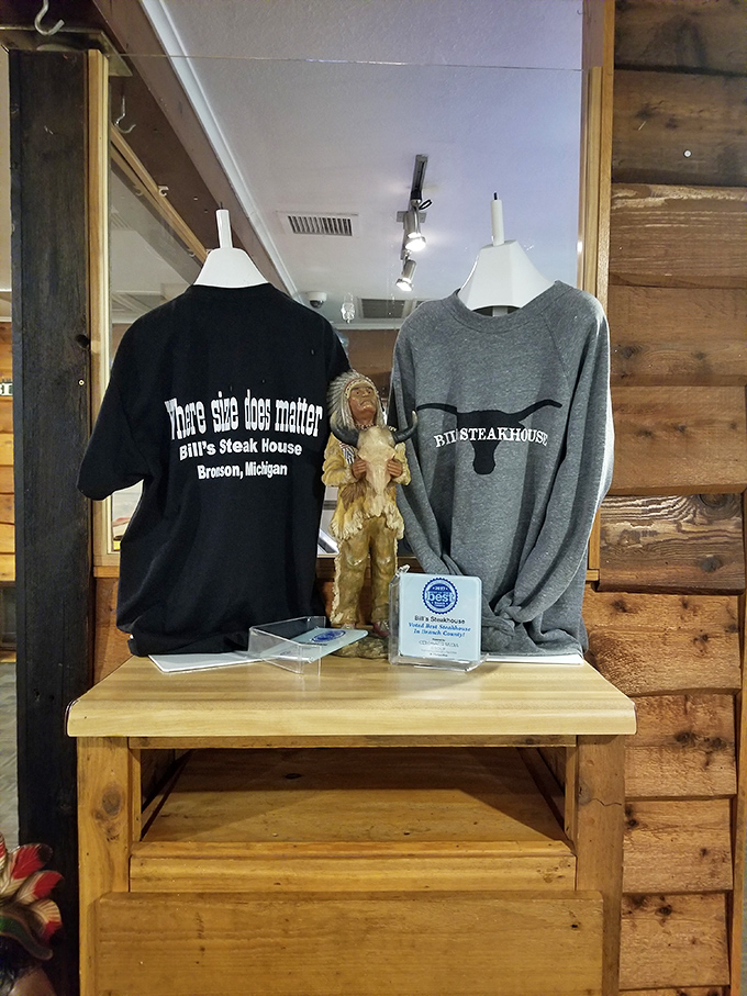"That size does matter" proclaims the t-shirt, and at Bill's, they're talking about steaks. Merchandise that lets you take the attitude home.