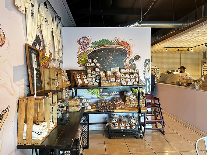 Shelves stocked with temptation - fresh breads and treats that make decision-making delightfully difficult.
