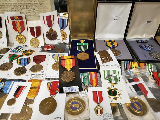 Military honors displayed with the respect they deserve, each medal worth a thousand untold stories.