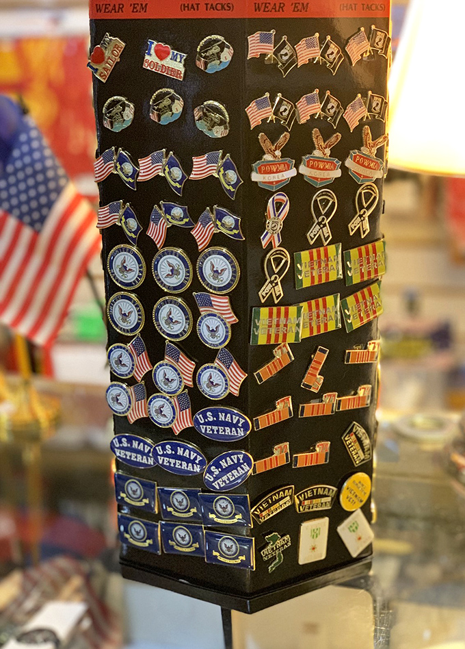 Tiny treasures with big meaning – these pins and patches tell stories of service, sacrifice, and the occasional "I heart my soldier" sentiment.