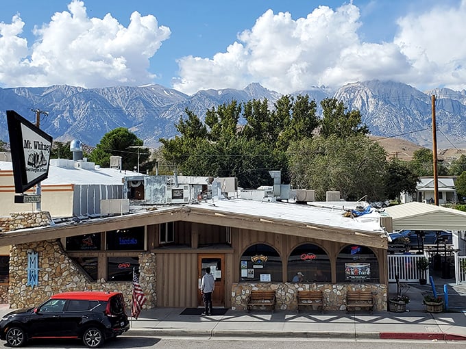 Mt. Whitney Restaurant stands ready to refuel hungry adventurers. Those mountains in the background? That's what's on the menu tomorrow.