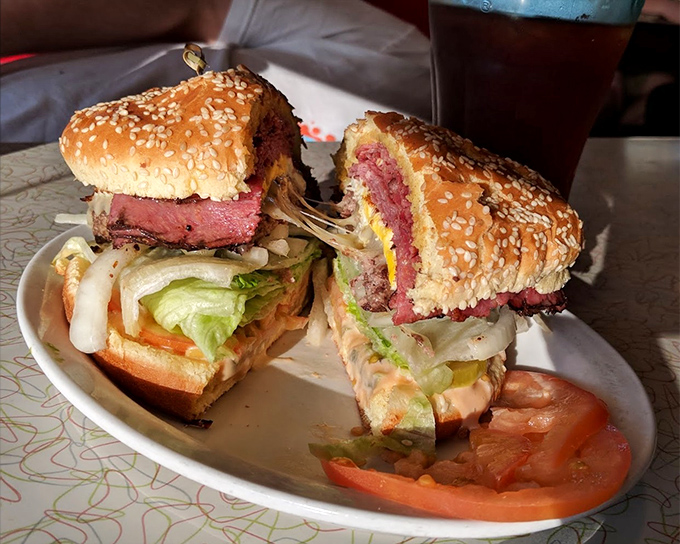 The New York burger&mdash;medium rare magnificence that would make even a Manhattan cabbie stop and take notice.