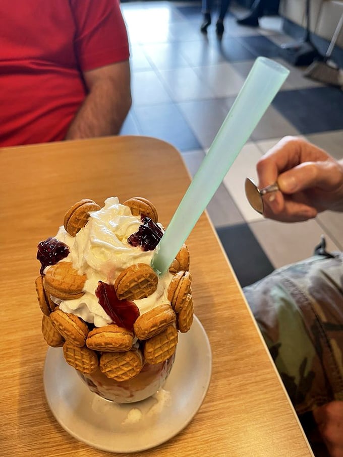 The Nutter Butter shake isn't just a dessert, it's a childhood memory in a glass, rimmed with cookies and topped with enough whipped cream to make you giggle.