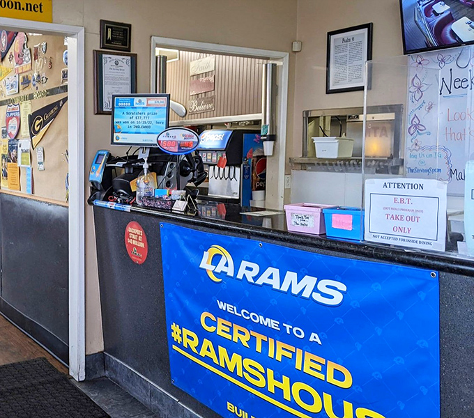 The Rams banner proves this place is as much a part of LA culture as palm trees and traffic. A certified institution in every sense.