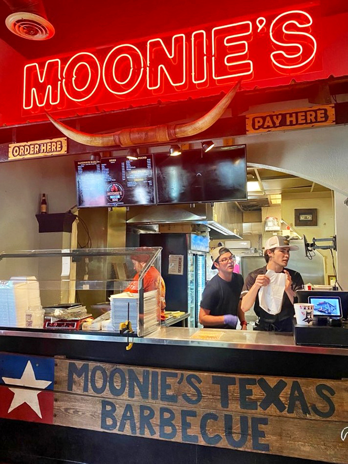 The ordering counter &ndash; where dreams and hunger meet. That longhorn above the menu is basically saying, "You've come to the right place, partner."