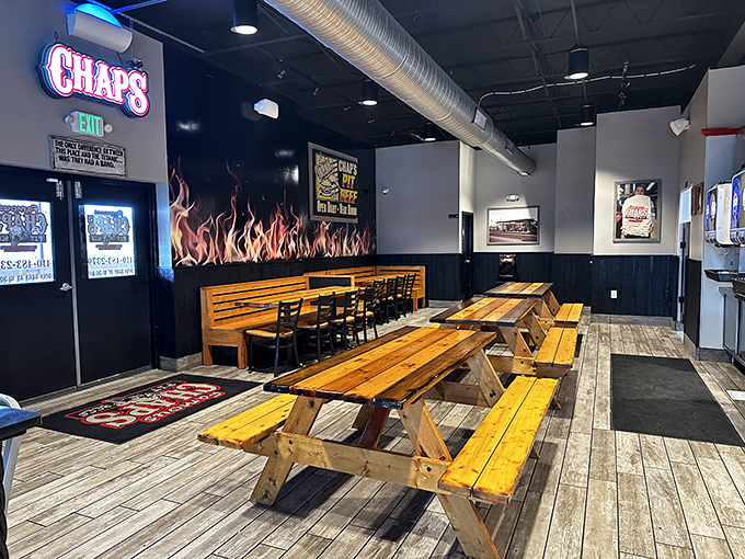 Flame decor on the walls isn't just decoration&mdash;it's a warning of the flavor inferno that awaits your taste buds.