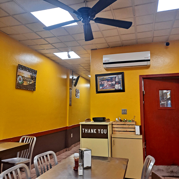 Ceiling fans and warm lighting create the kind of atmosphere where time slows down for proper eating.