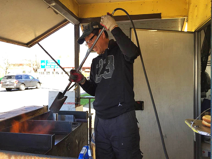 A glimpse into the cooking process shows the dedication behind each burger &ndash; that's not just cooking, that's craftsmanship with fire and steel.
