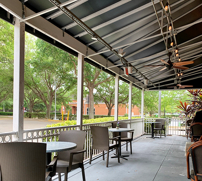 Florida's gentle breezes and dappled shade make the outdoor patio the perfect spot for post-breakfast lingering and life-affirming coffee refills.
