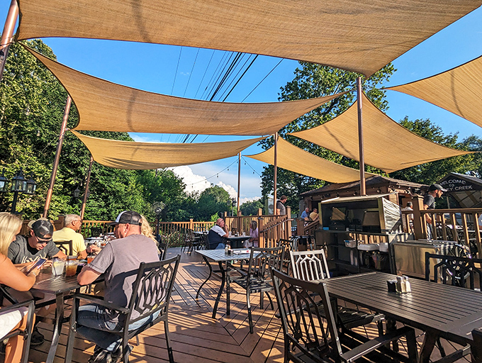 The outdoor patio where summer afternoons stretch into evening under canvas sails. Pennsylvania's version of Mediterranean dining.