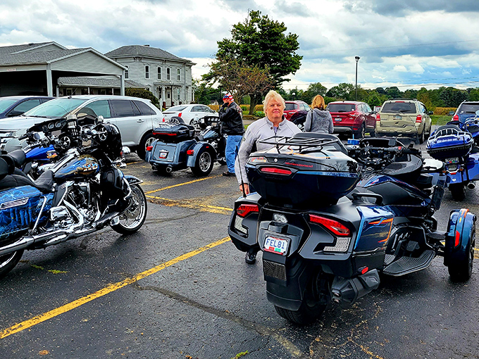 Even the motorcycles know where to find good food in Amish Country&mdash;chrome meets comfort in the parking lot.