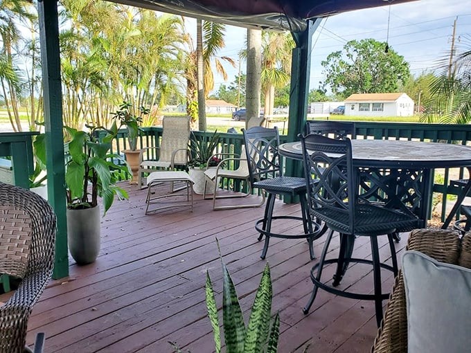Florida's natural air conditioning: a shaded porch with a breeze. The perfect setting for post-seafood contemplation and strategic nap planning.