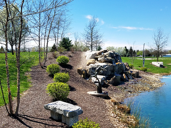 Duke Park's thoughtfully designed waterside retreat offers a perfect spot for contemplation, proving nature and urban planning can be harmonious partners.