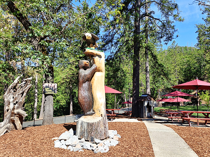 Even the picnic area comes with artistic flair. This bear sculpture seems to say, "Yes, I've seen the caverns, and they're spectacular."