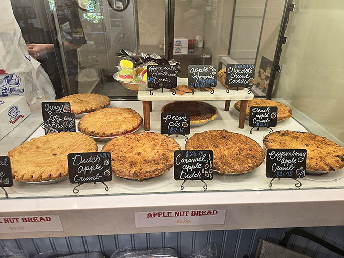 The pie case&mdash;a museum of edible art where each creation sits proudly labeled, tempting you to try "just one more flavor."