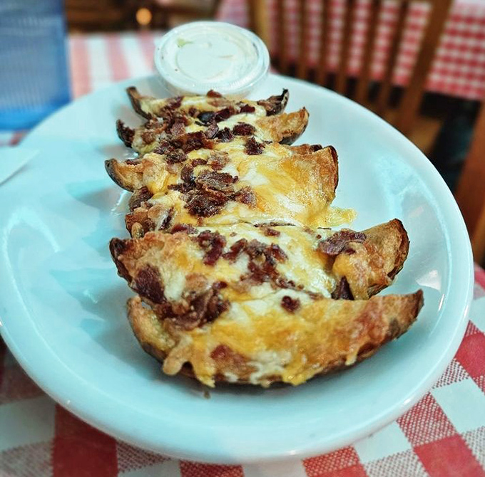 Potato skins loaded with bacon and cheese&mdash;because vegetables should always wear party clothes. The sour cream adds a cool finishing touch.