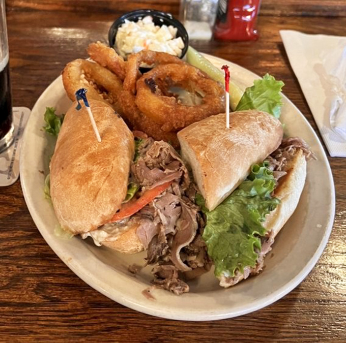 The prime rib sandwich&mdash;where yesterday's star performer gets a second standing ovation, this time with onion rings as the opening act.