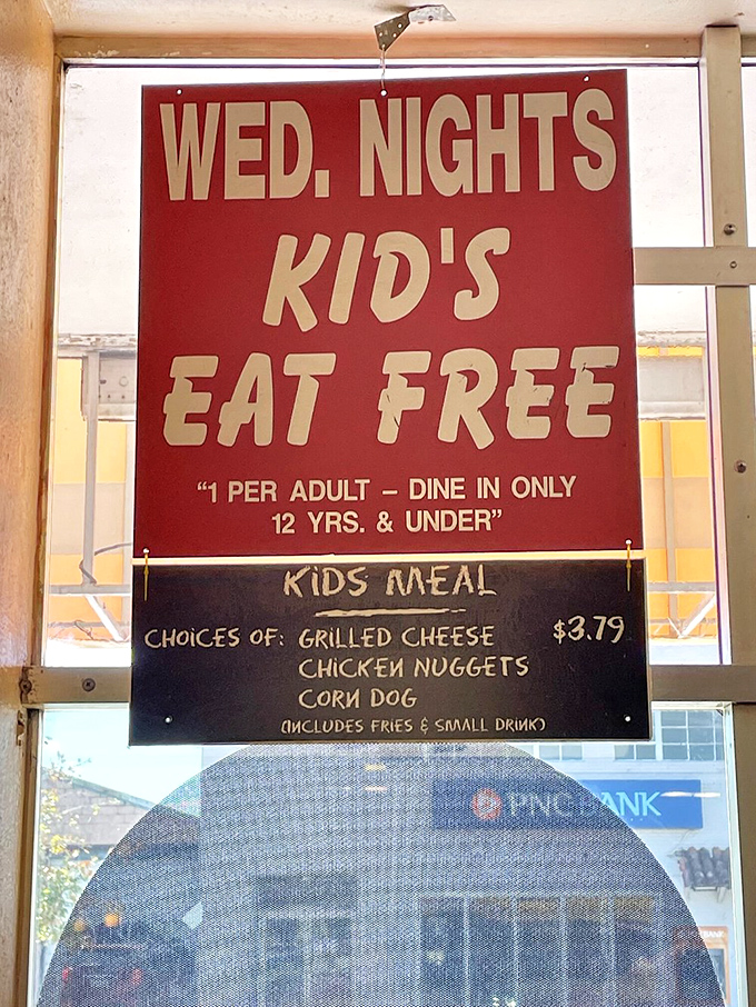 "Kids Eat Free" Wednesdays—where future steak enthusiasts are cultivated one chicken nugget at a time.