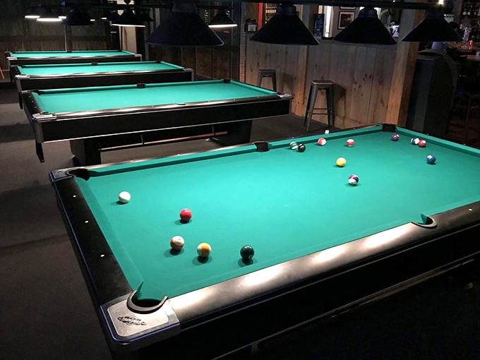 Pool tables for when you need to work up an appetite or settle a friendly dispute. The green felt practically glows with possibility.