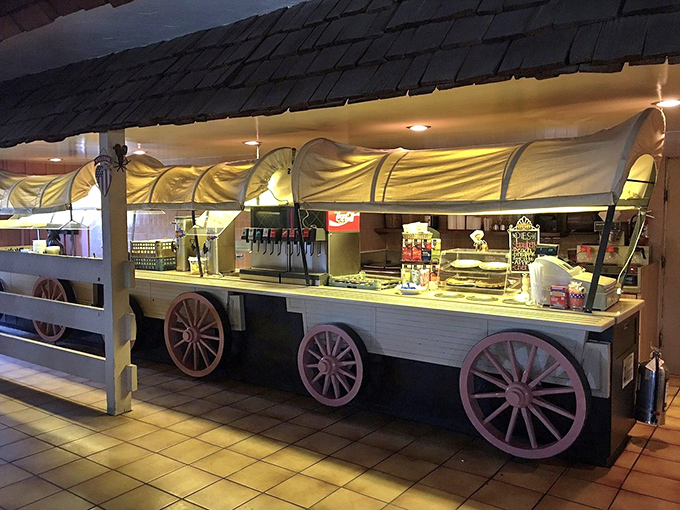 Even the beverage station embraces the Western theme, because why serve drinks when you can create an experience?