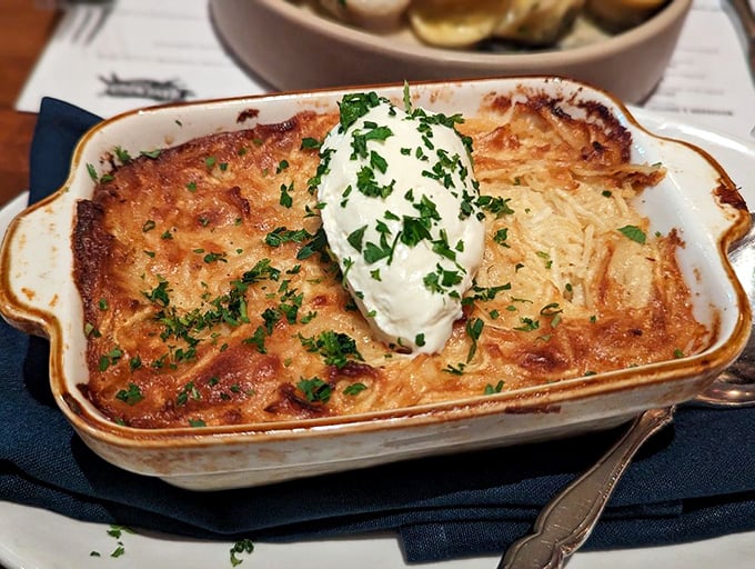 This root gratin arrives bubbling with cheese and topped with a cloud of cream. Vegetables have never been so seductive.