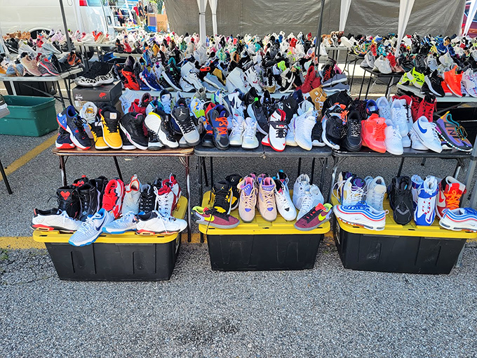 Sneaker heaven stretches as far as the eye can see. Athletic aspirations or fashion statements&mdash;take your pick for a fraction of retail.