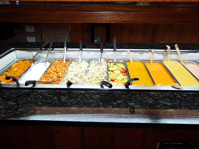 The sides bar&mdash;where vegetables get their moment to shine. Though let's be honest, they're mostly vehicles for more barbecue sauce.