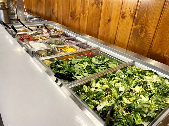 A salad bar that actually deserves respect. Fresh greens and colorful toppings prove that Waller's takes every aspect of dining seriously.