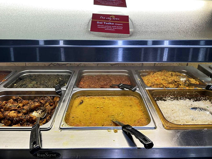 Six metal trays of possibility—each one a different chapter in the story of your lunch adventure.