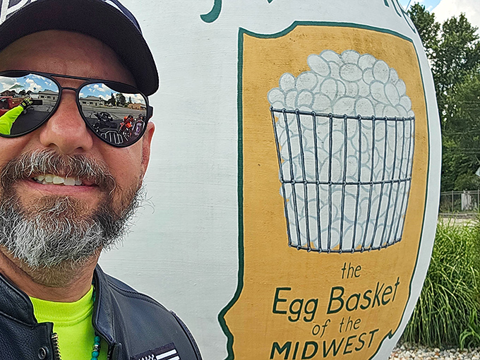 The obligatory egg selfie &ndash; because if you visited Mentone and didn't take a picture with the egg, did you really visit?