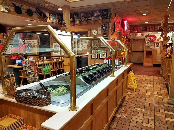 The salad bar of champions. This well-stocked counter offers fresh ingredients for those pretending they didn't come for the chicken fried steak.