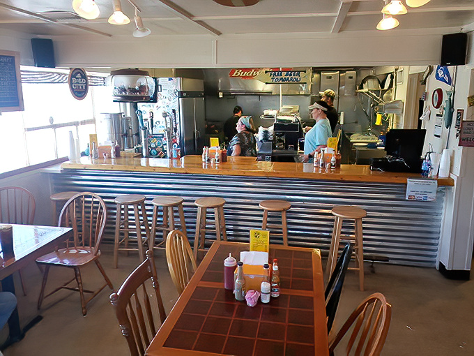 Where the magic happens: simple wooden tables, Windsor chairs, and a counter that's seen thousands of satisfied smiles over countless bowls of chowder.