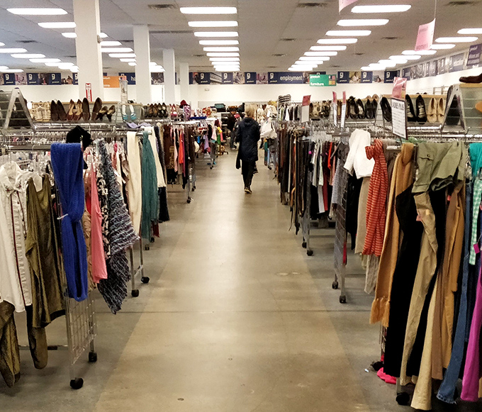 The treasure hunt in progress. Shoppers navigate the well-organized aisles like archaeologists on the verge of discovering retail gold.