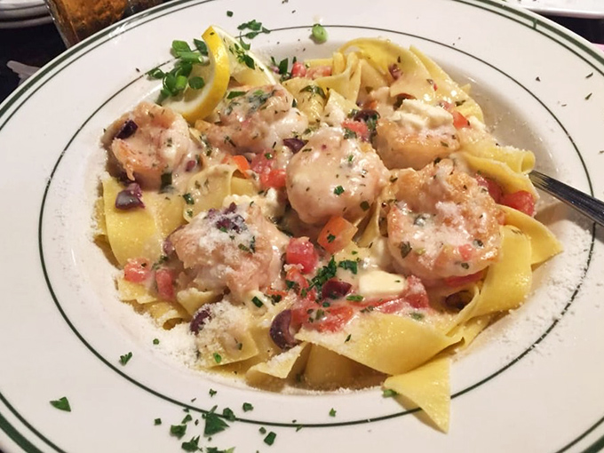 Shrimp and pasta in perfect harmony. Those ribbons of pappardelle are just showing off their ability to cradle sauce.
