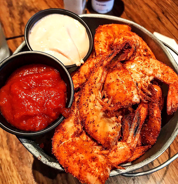 Shrimp so perfectly seasoned, they practically dare you not to lick your fingers. The dipping sauces are just showing off at this point.