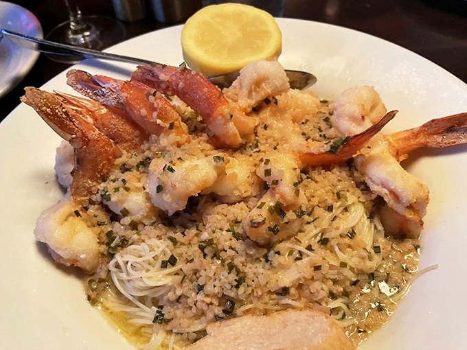 Shrimp scampi that makes you wonder why you ever order anything else &ndash; plump crustaceans lounging in garlicky, buttery bliss.