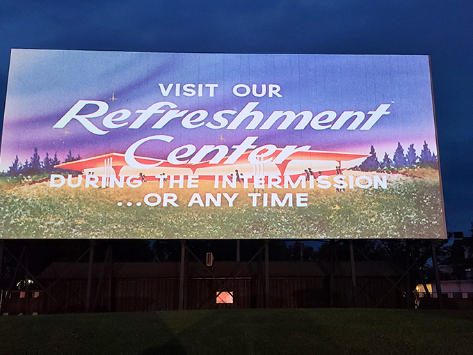 The "Refreshment Center" sign beckons with retro charm&mdash;no algorithm recommendations here, just classic movie munchies.