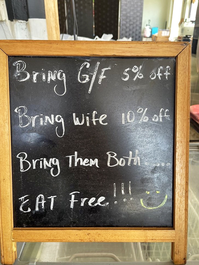 Bring wife 10% off, bring them both&hellip; eat free! Humor served as the perfect appetizer to the main event. 