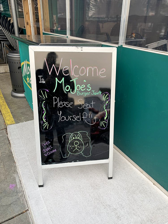 Please Seat Yourself says the sign, but what it really means is "Your burger journey begins now." The casual welcome sets the perfect tone.